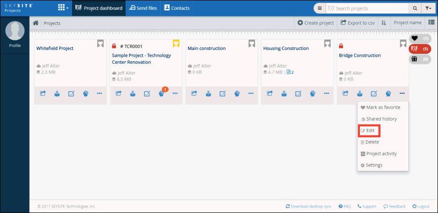 Modify and Delete a Project : SKYSITE
