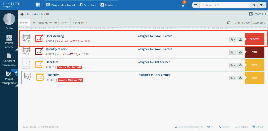 RFI Workflow : SKYSITE