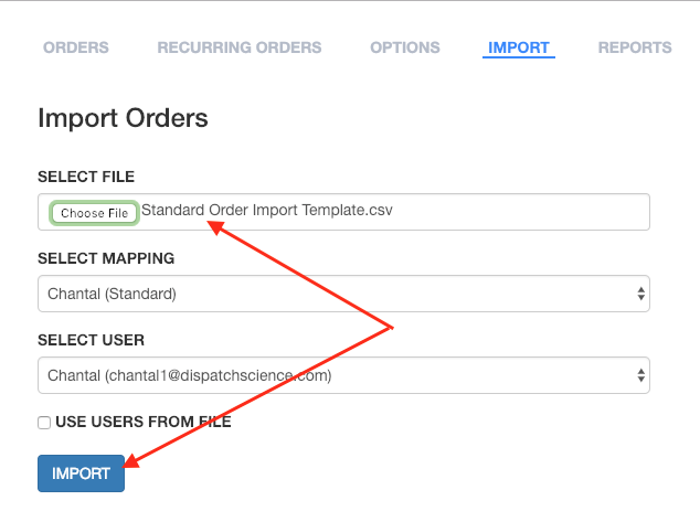 Import Orders using Standard Mapping File : Dispatch Science