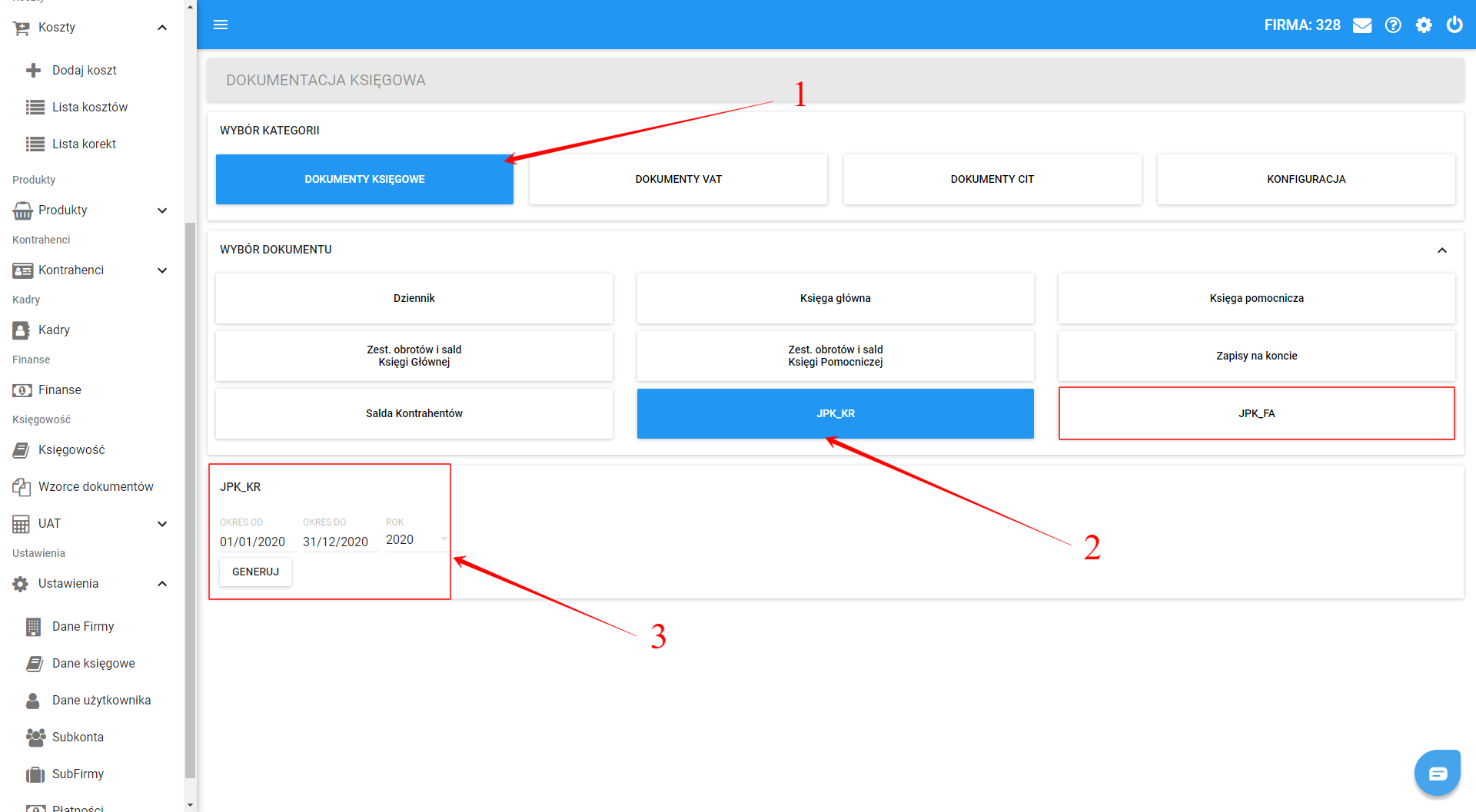 Jak wygenerować struktury JPK_KR lub JPK_FA? : Baza Wiedzy