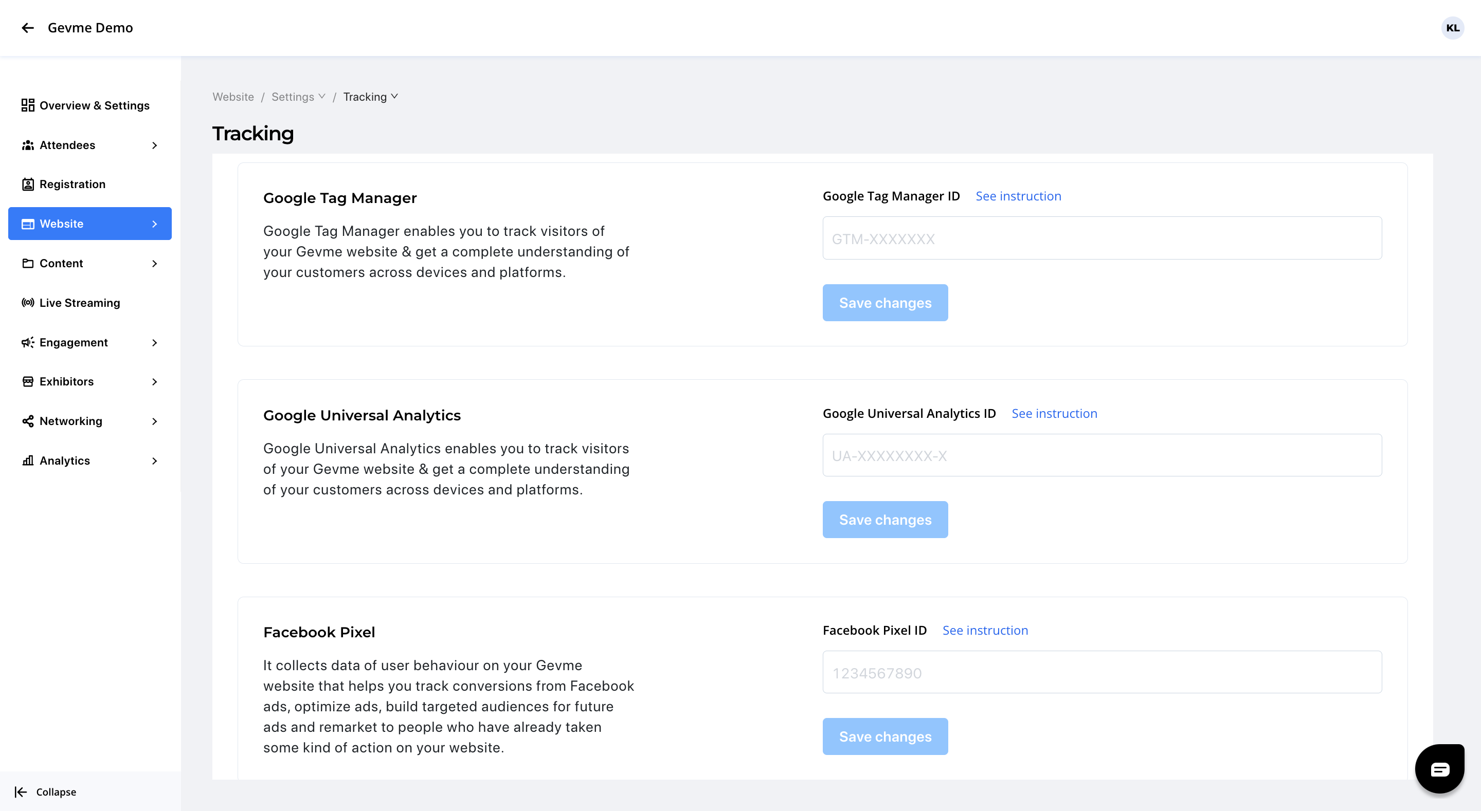 Add Tracking to your Website : Gevme Omnichannel