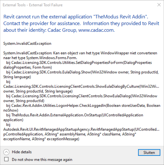 Wat moet ik doen bij de foutmelding "Revit cannot run the external application" - System ...
