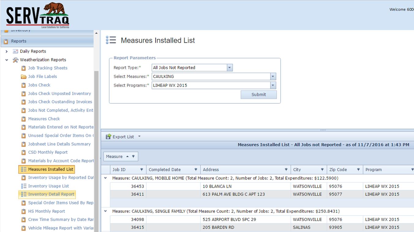 2017 HEAP & New Reports : ServTraq Support