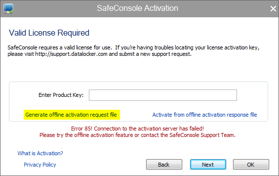 Manual Activation for SafeConsole : DataLocker Support
