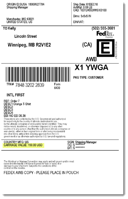 FedEx Carriage Value vs Customs Value : ShipWorks Support
