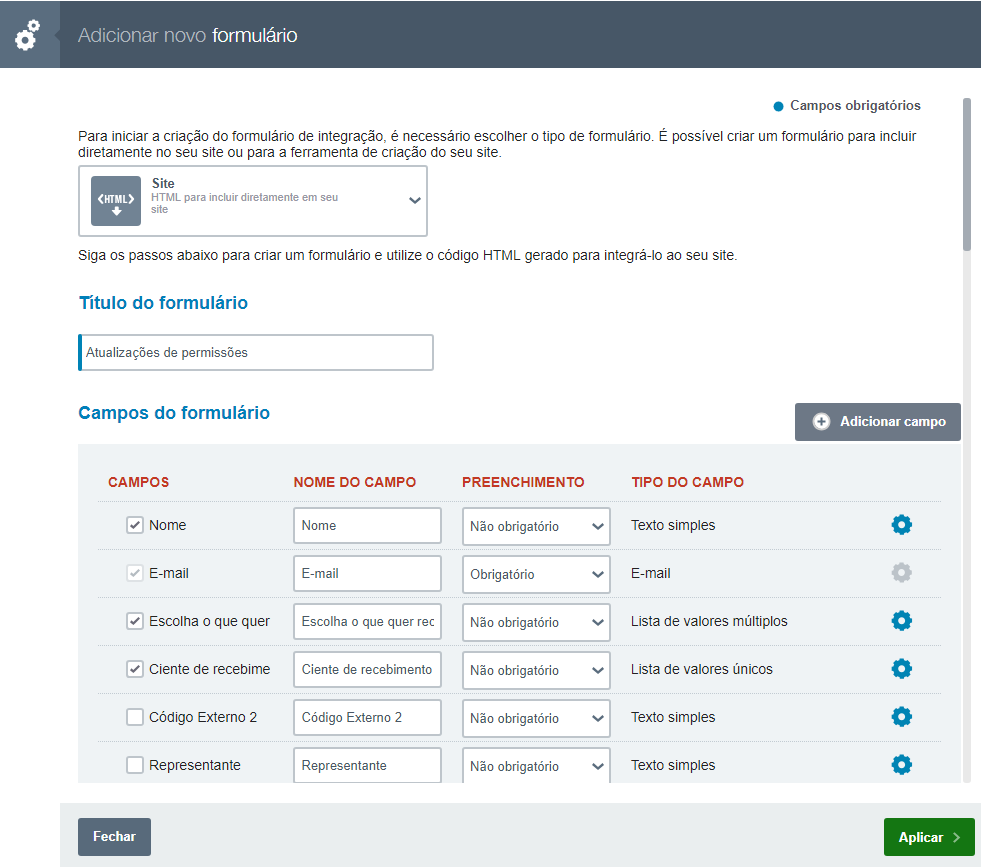 Central de ajuda - Dinamize - Como criar formulários para integração ...
