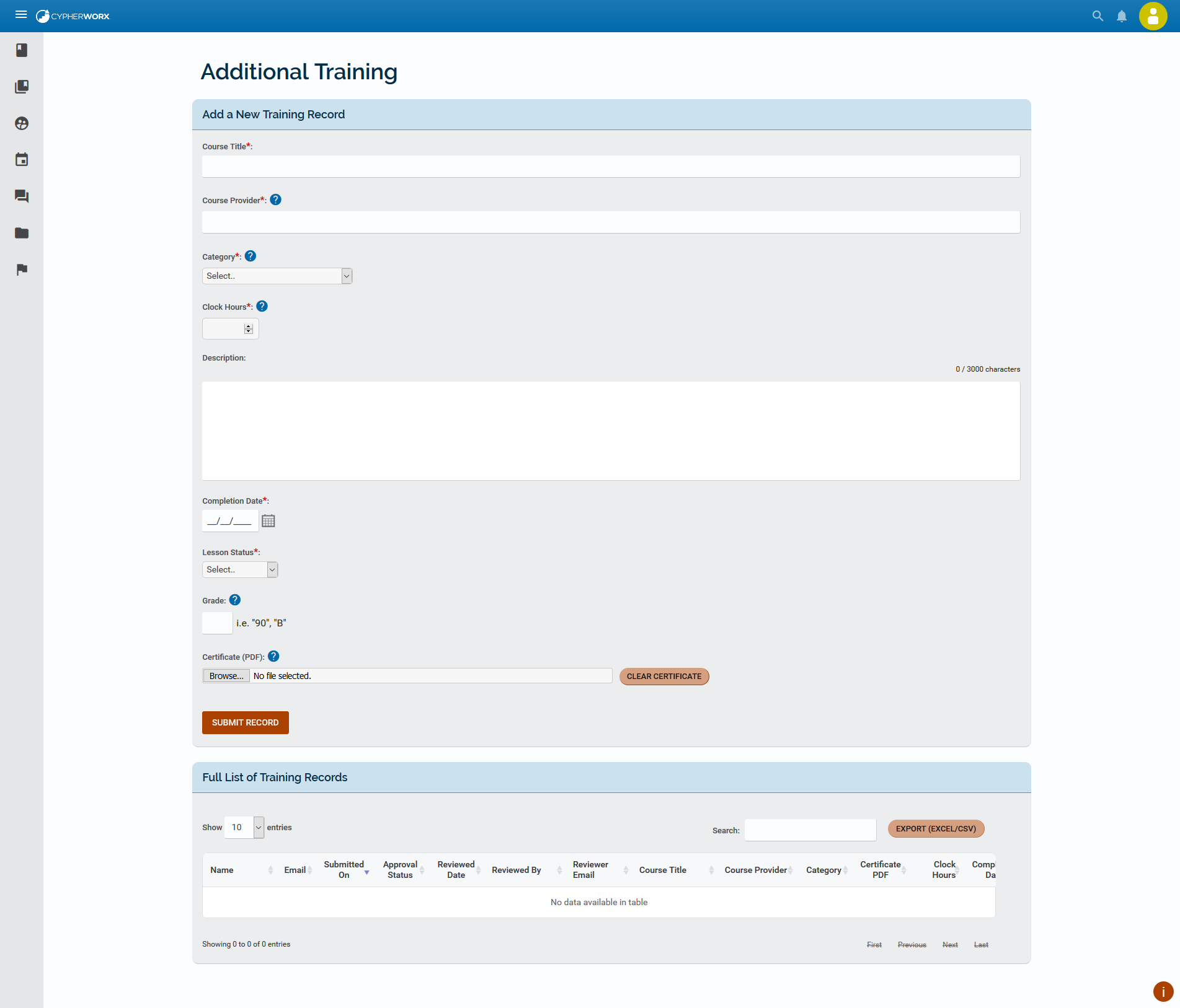 Adding training records taken outside of CollaborNation in Additional ...