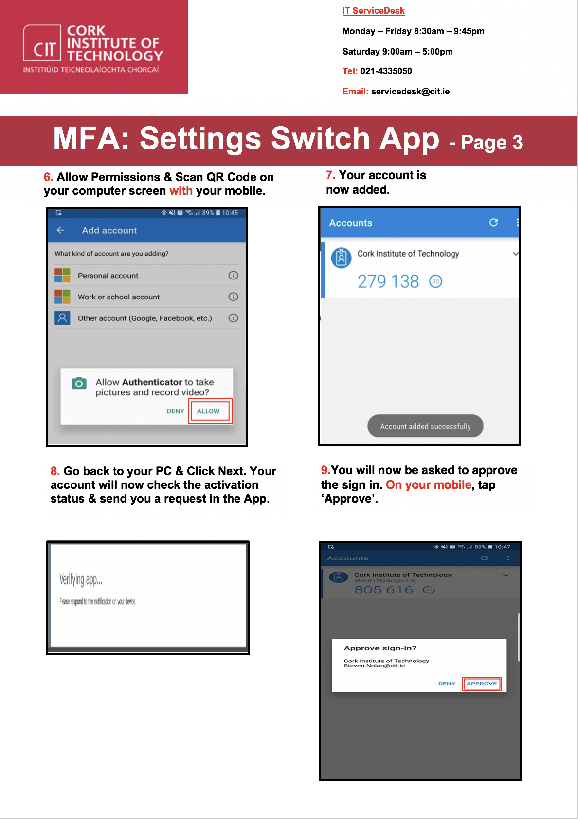 MFA - Switch from Text to App Notification : Cork Institute of Technology
