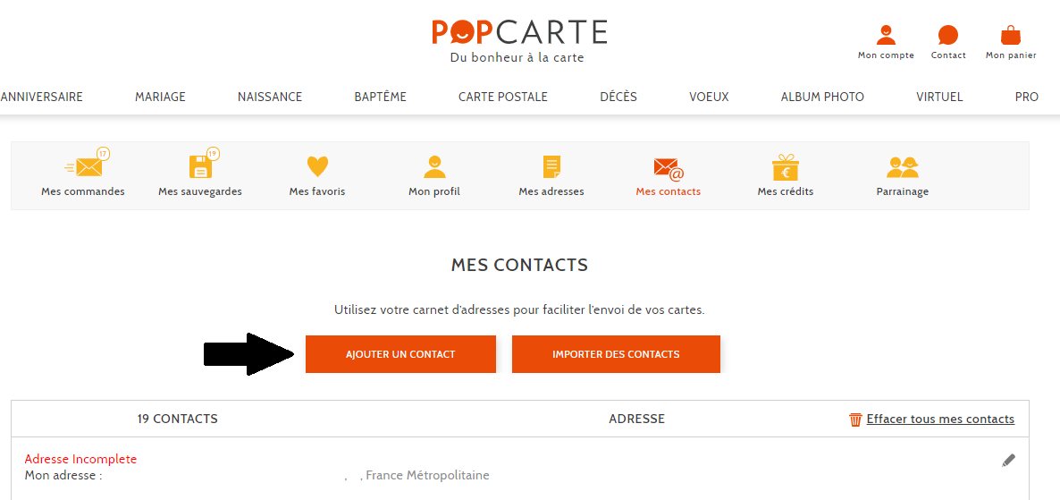 Comment fonctionne ma liste de contacts ? : Centre d'aide Popcarte