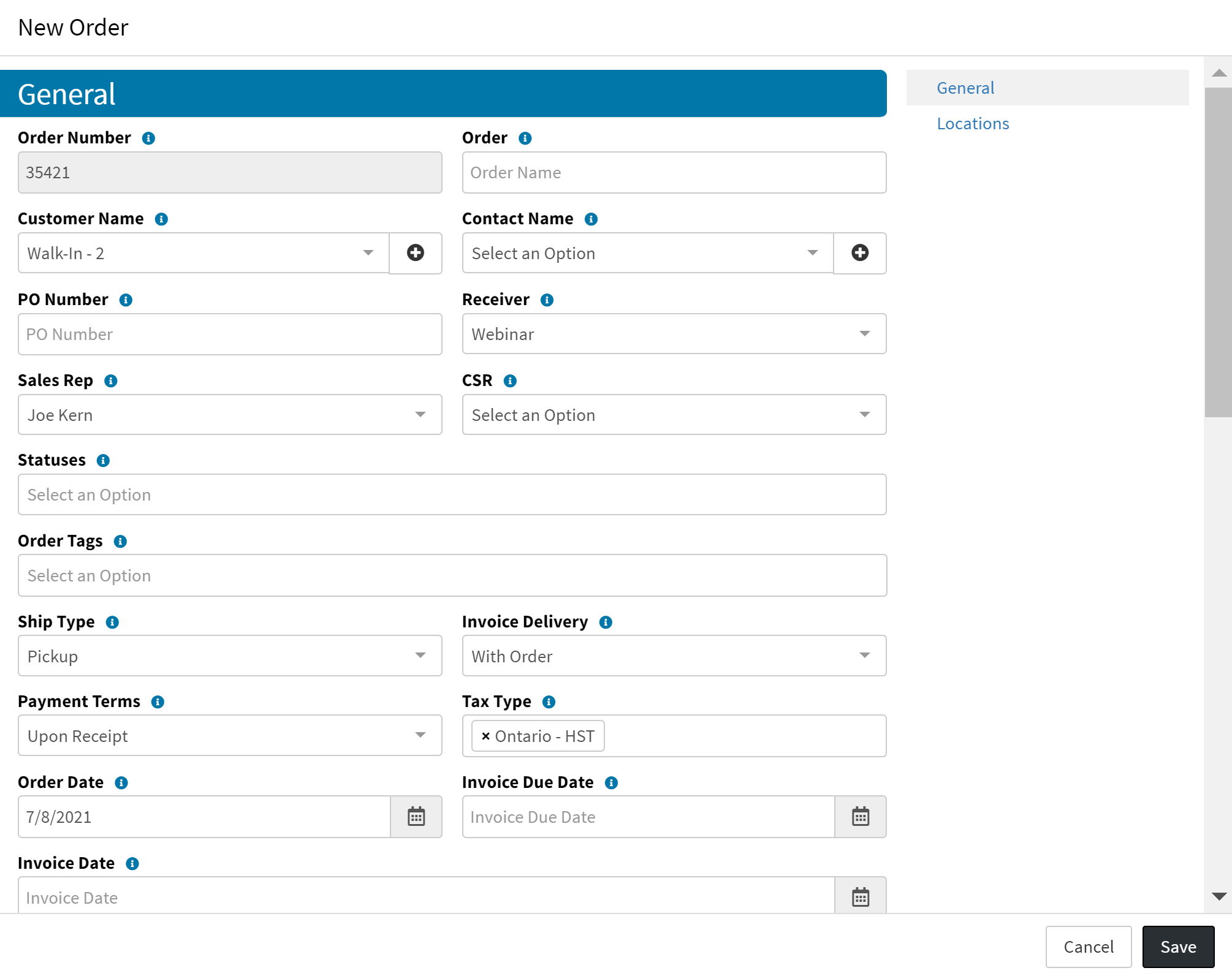 Orders - Creating a New Order : DocketManager