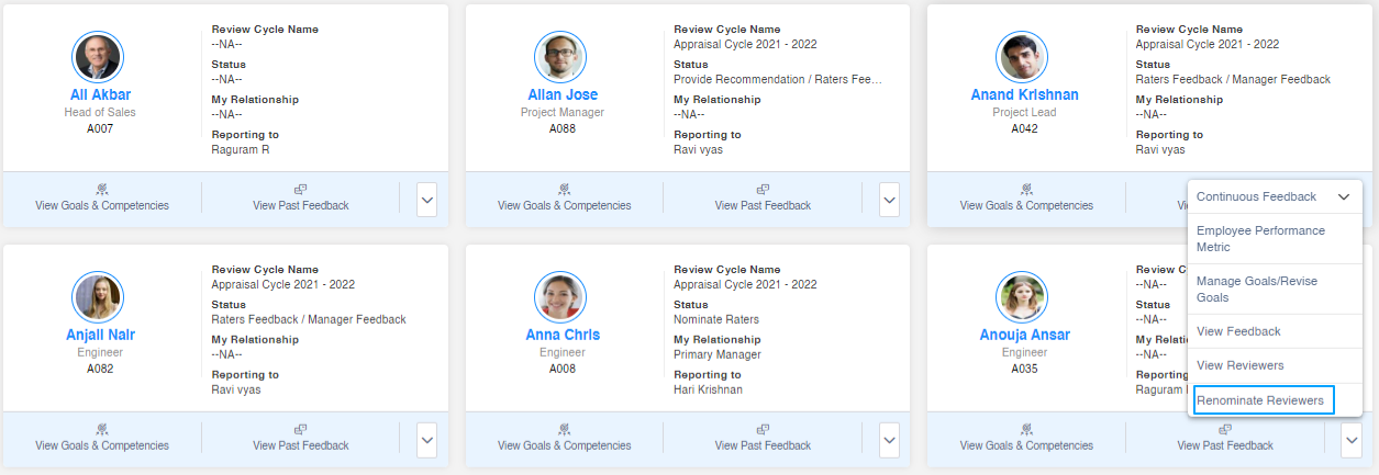 How to renominate the Reviewers for an employee? : Synergita