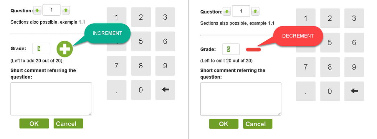 Partial score - using the plus and minus buttons : Tomax Instructor Support