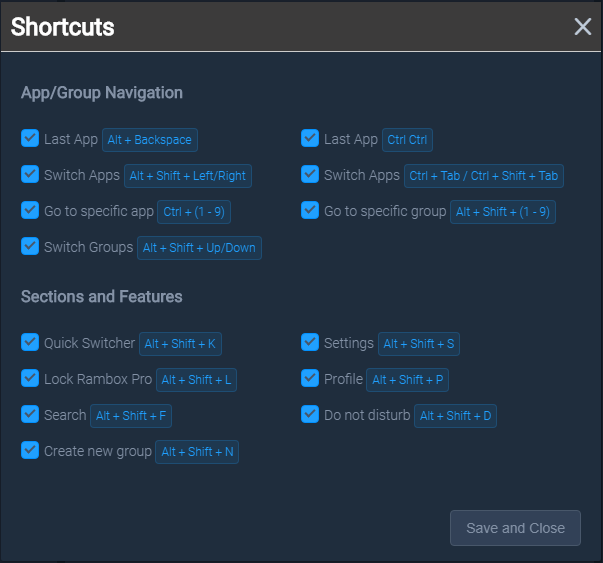 Shortcuts : Rambox