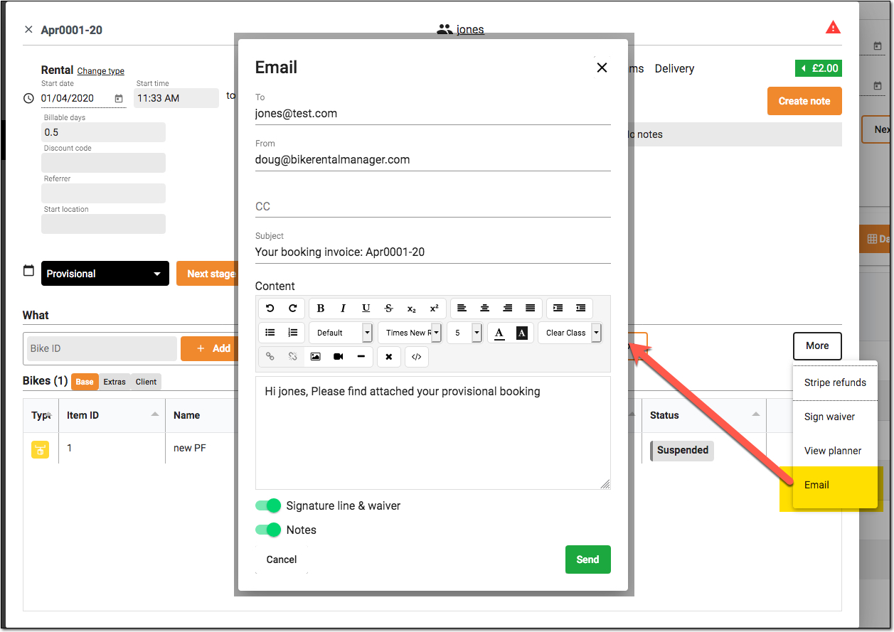 Emailing a copy of reservation to your customer(s) : BRM2.0 Help