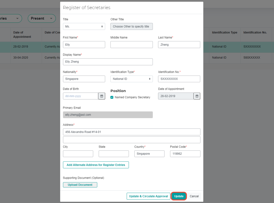 How to Edit a Secretary's Information and Cease a Secretary from the ...