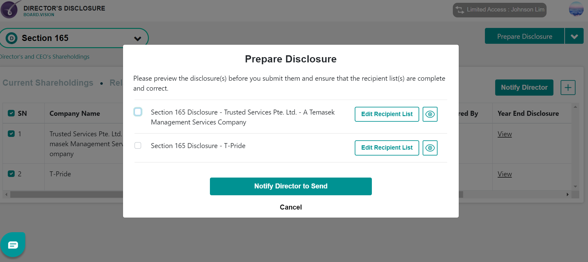 Prepare Director’s Draft Year End Disclosure : Board.Vision