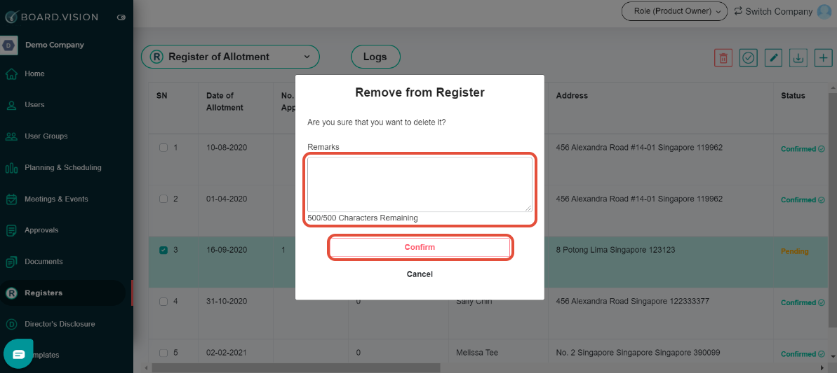 Registers: How to Delete a pending record in the Register of Allotment ...