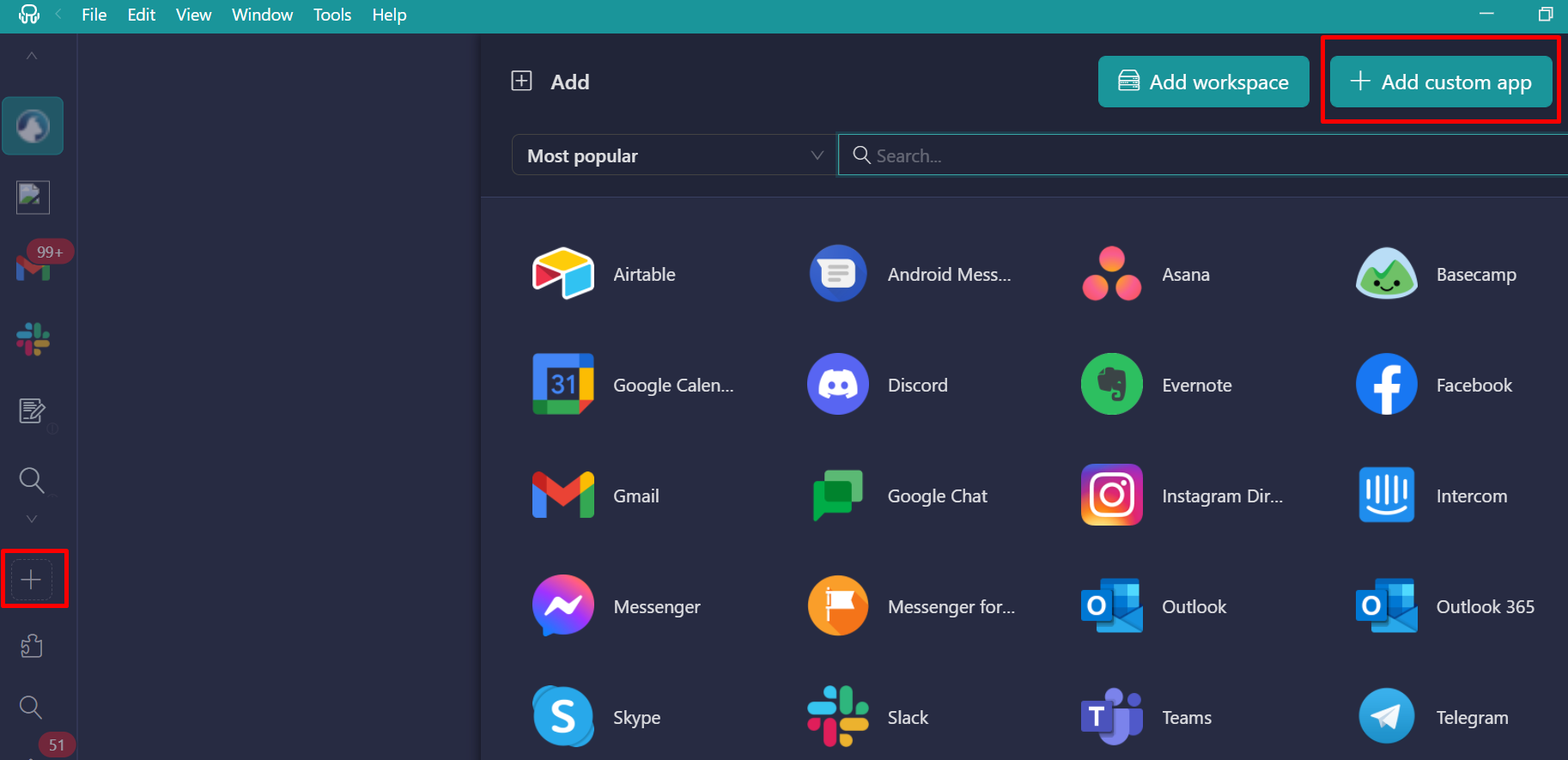 Adding Custom Apps : Rambox Support