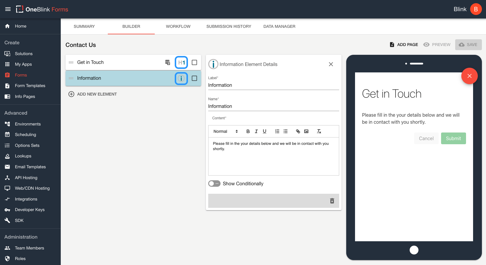 Building my first Form : OneBlink Support Portal