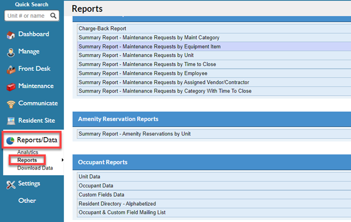 Reports/Data : Staff Help Site