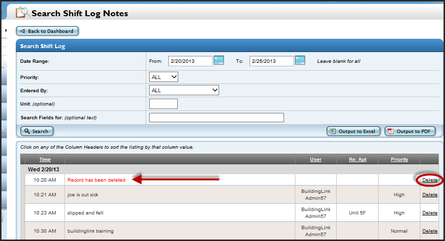 Shift Log : Staff Help Site