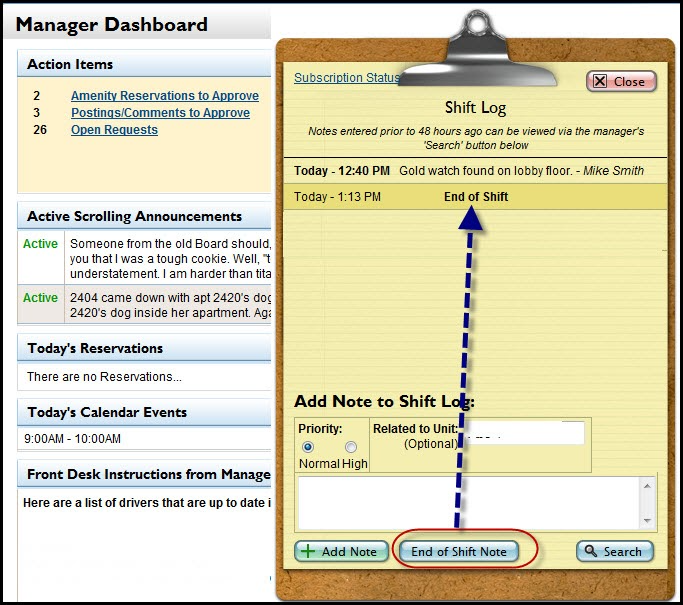 Shift Log : Staff Help Site