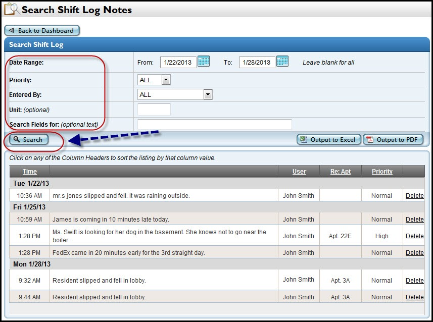 Shift Log : Staff Help Site