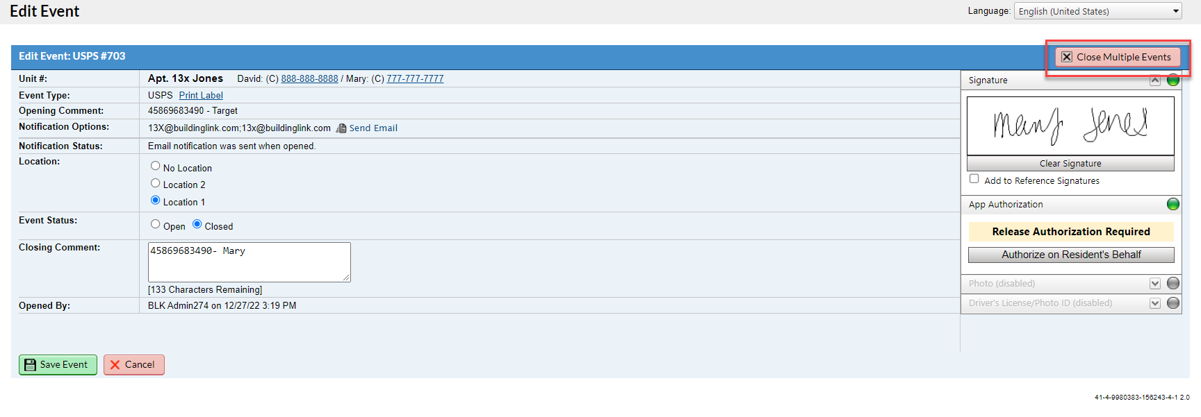 Event Log : Staff Help Site
