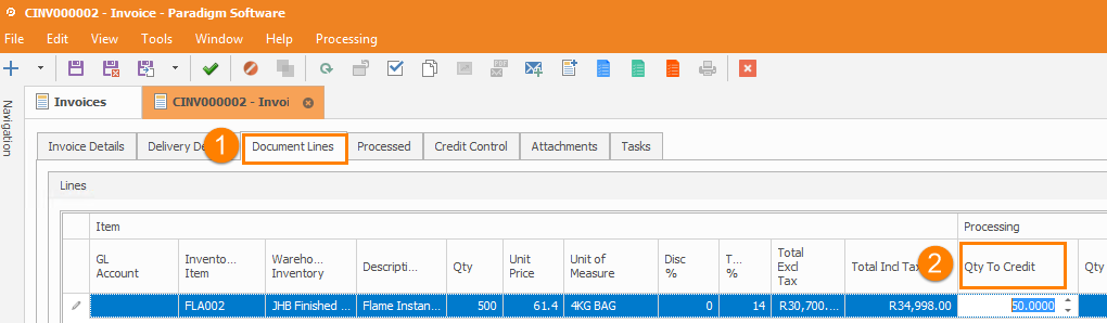 Generate Credit Note from Invoice : Paradigm Software and Hosting