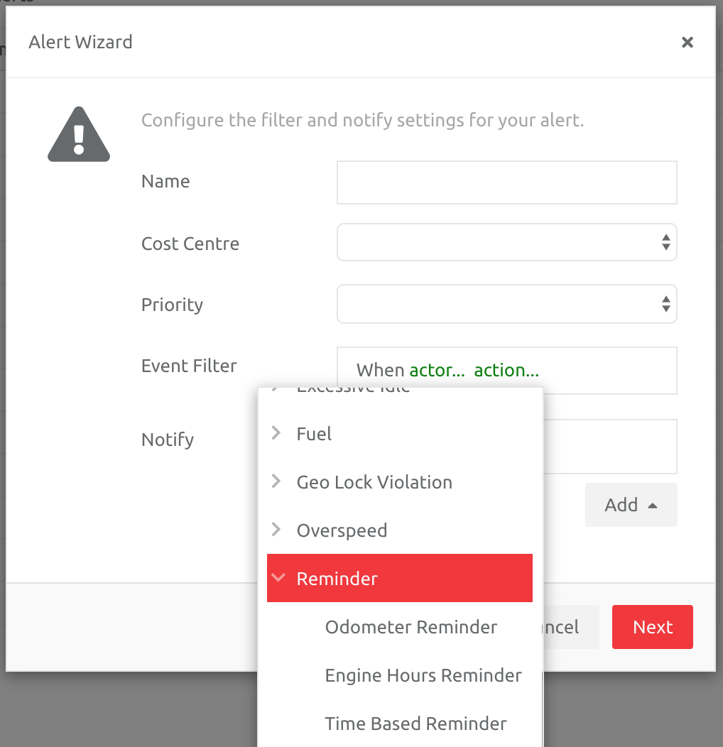 What types of reminders can I set on an asset, and how can I get ...