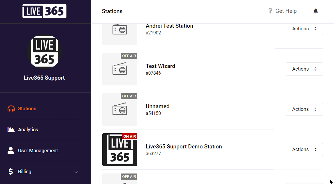 Dashboard Navigation : Live365 Support