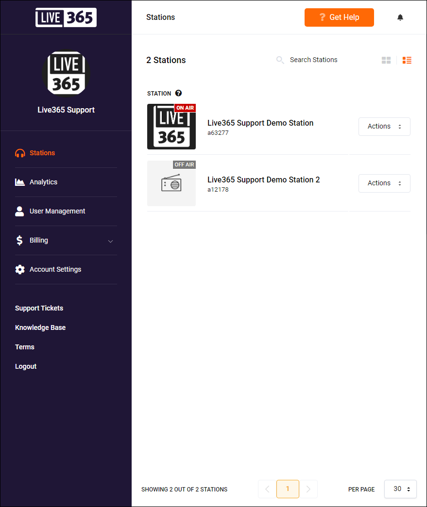 Dashboard Navigation : Live365 Support