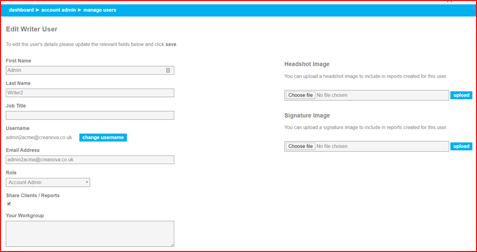 How do I add a headshot and / or signature image to my reports?