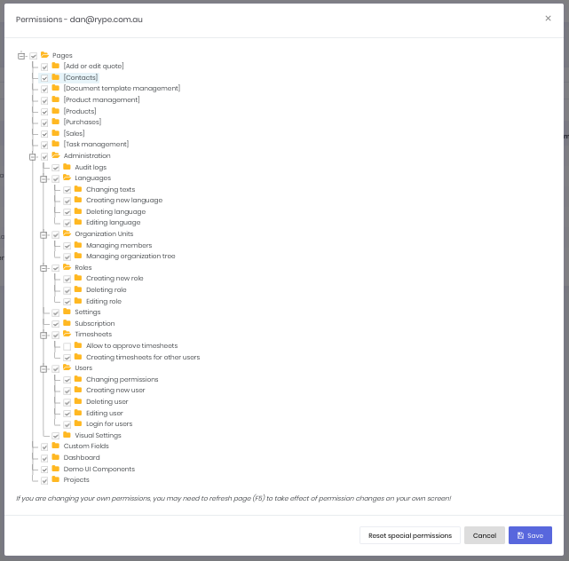 Editing User Specific Permissions : WorkGuru.io