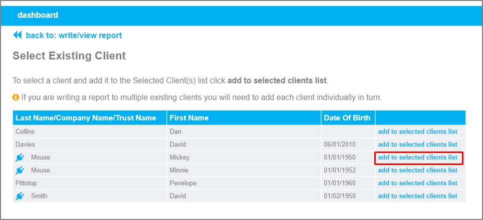 How do I create a report for an existing or new client?