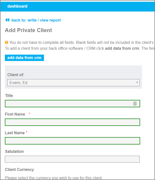 How do I create a report for an existing or new client?