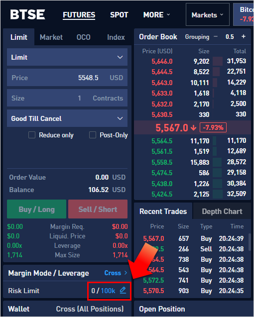 Risk Limits : BTSE Support