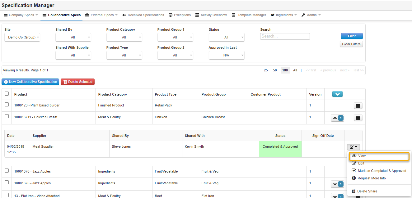 4.3. Viewing And Searching For A Collaborative Specification : Foods ...