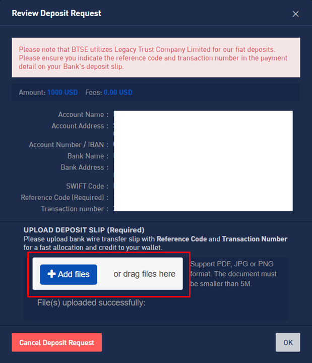 How to Upload Remittance Receipts : BTSE.cc