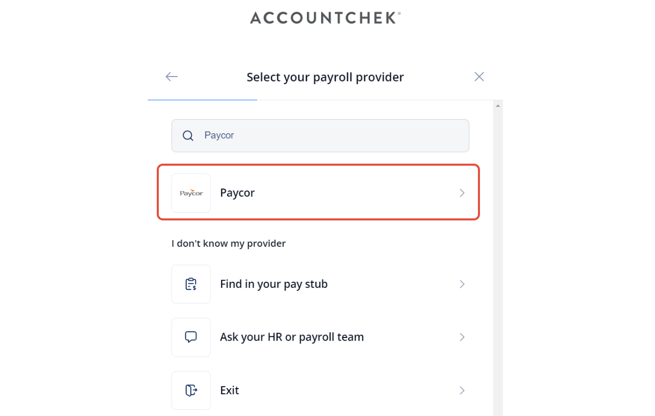 Finding Your Employer and Payroll Provider : AccountChek