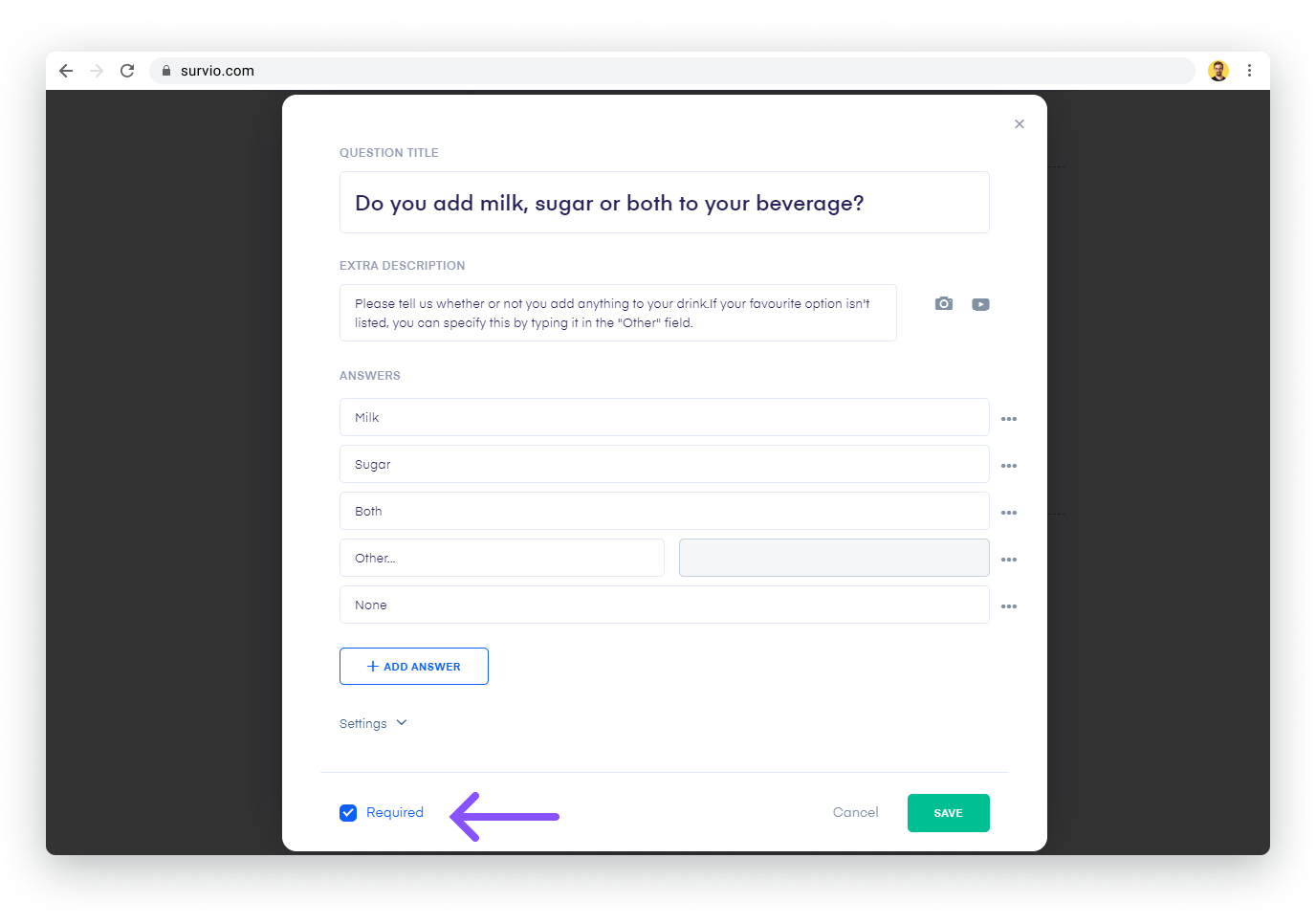 Mandatory questions : Survio