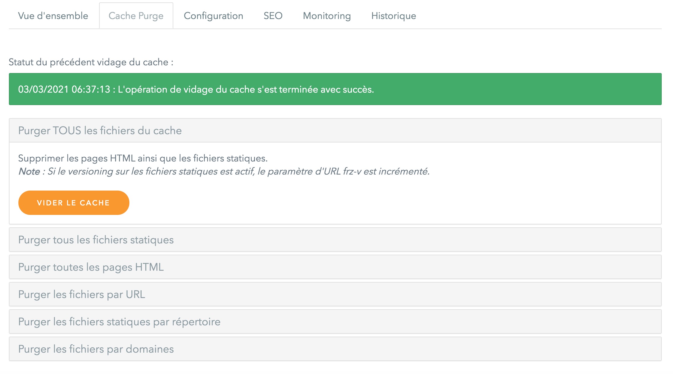 Purge ALL files from the cache : Fasterize