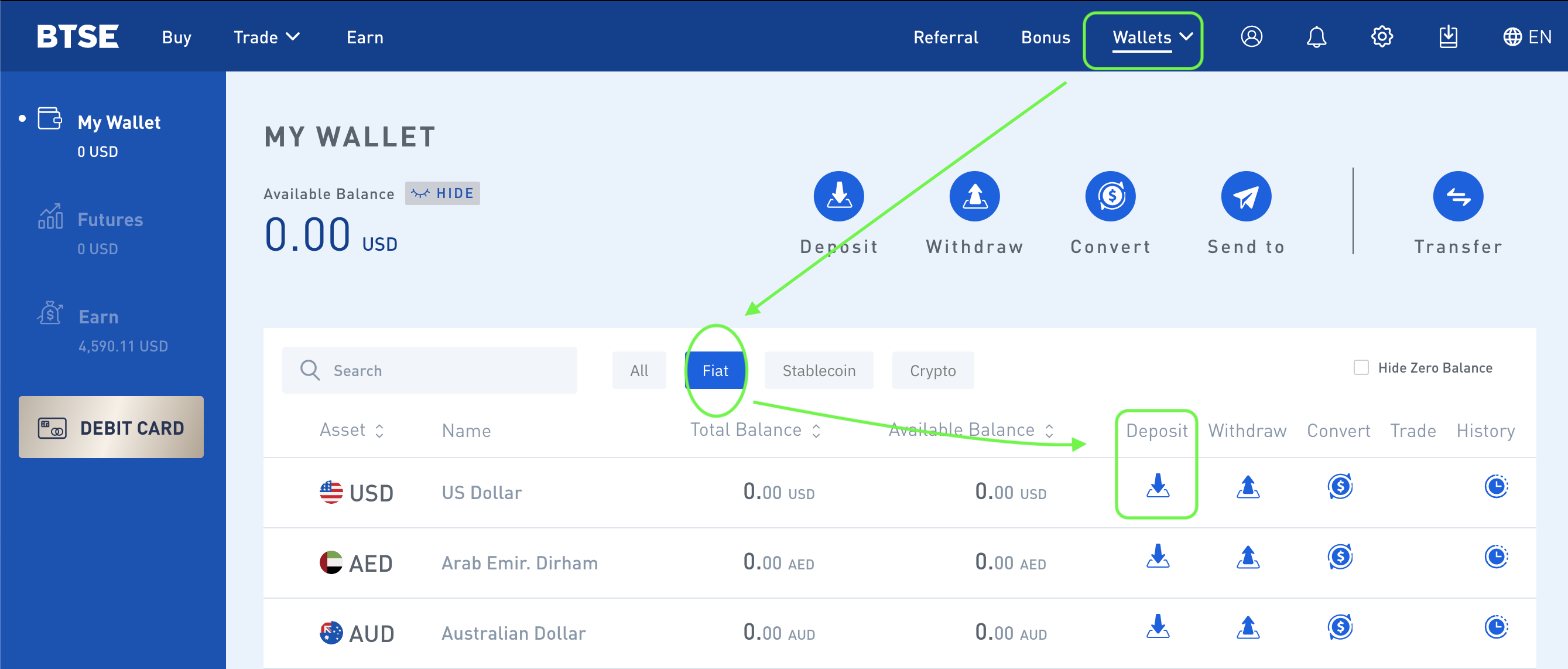 Deposit Fiat Currencies : BTSE Support