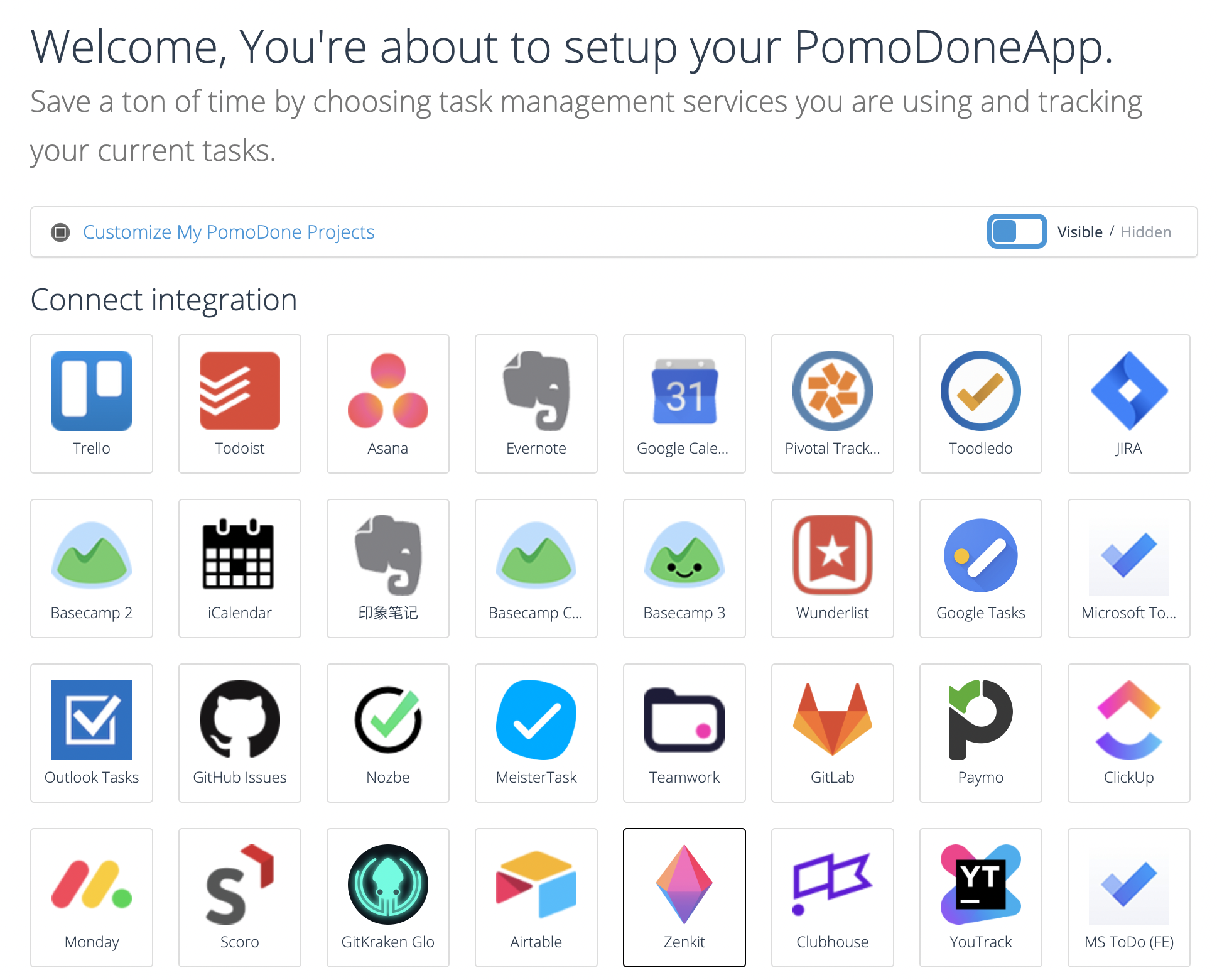 Integrating Zenkit with PomoDoneApp | Zenkit Base Helpdesk : Zenkit