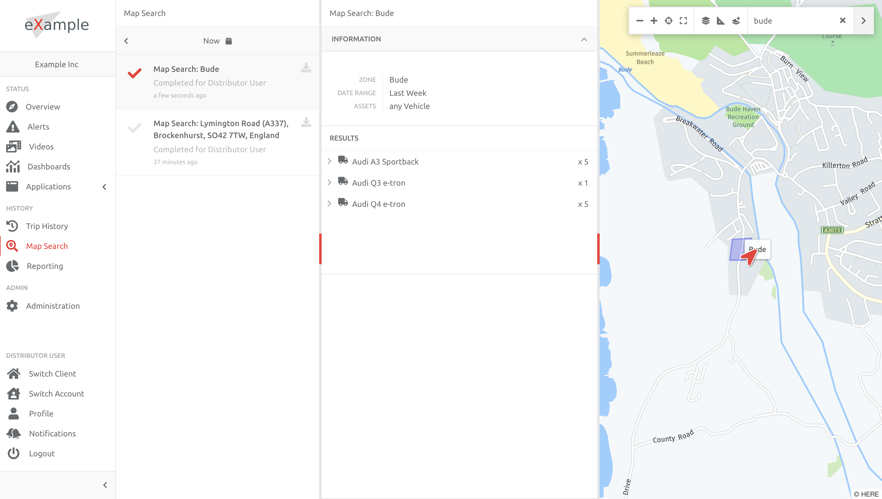 Map Search Page – Radius Telematics