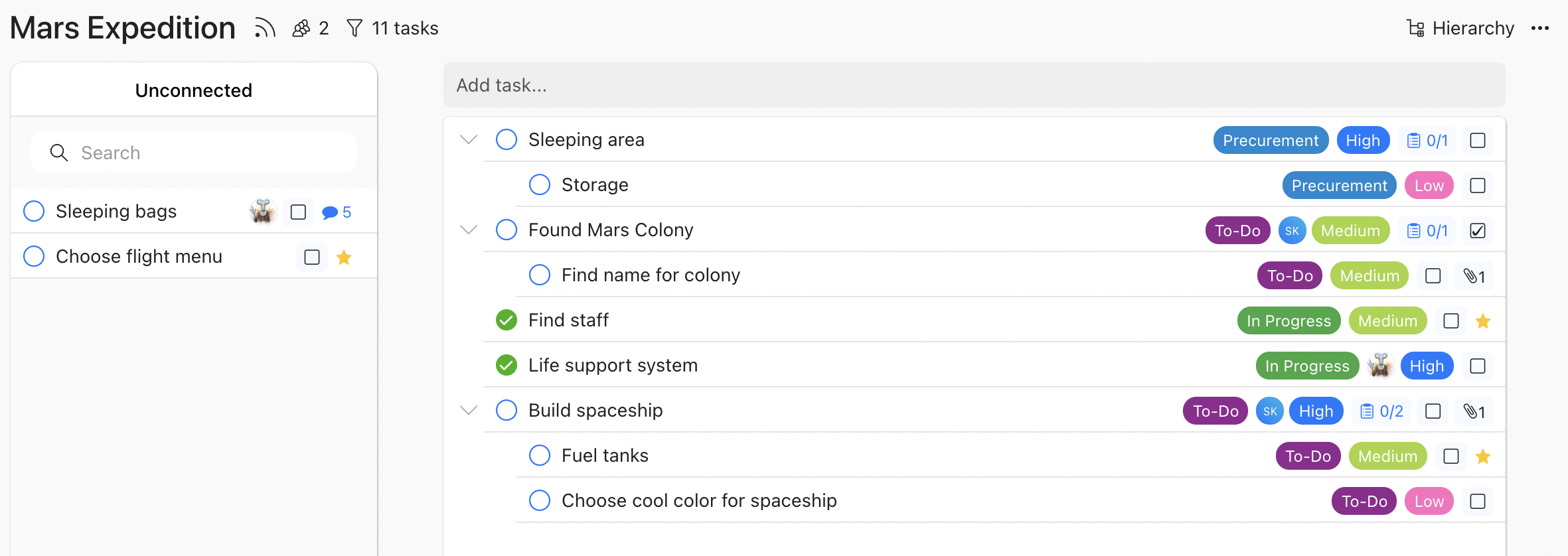 Guide to hierarchy view | Zenkit Base Helpdesk : Zenkit