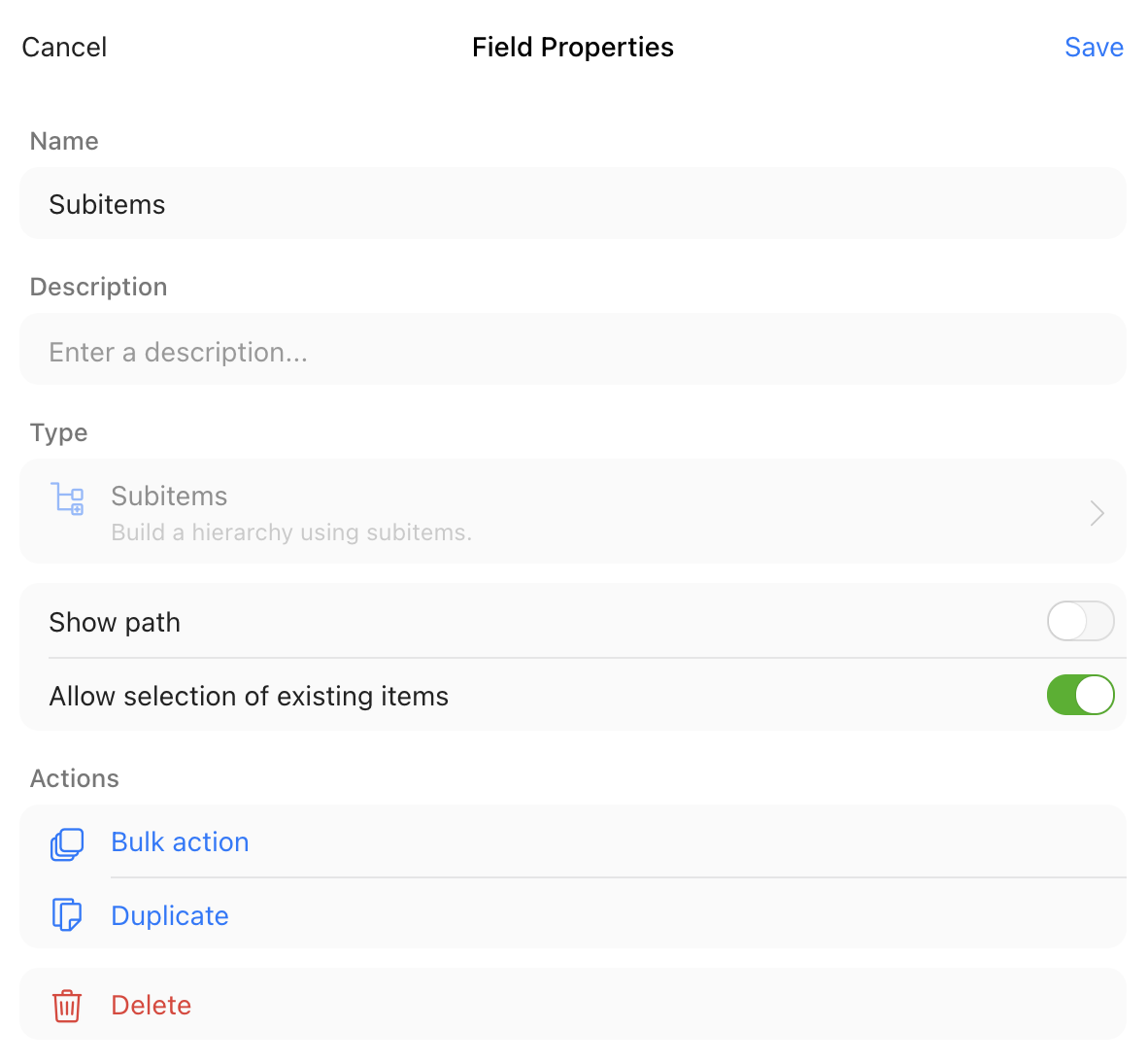 Subitems Field | Zenkit Base Helpdesk : Zenkit