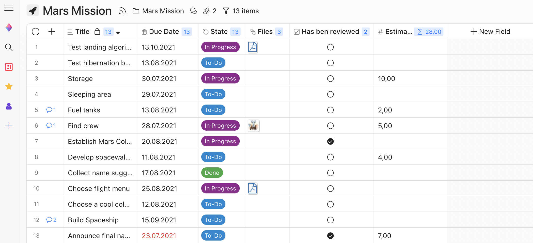 Guide to table view | Zenkit Base Helpdesk : Zenkit