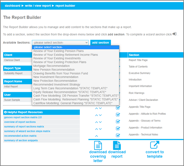 Overview of the different report types