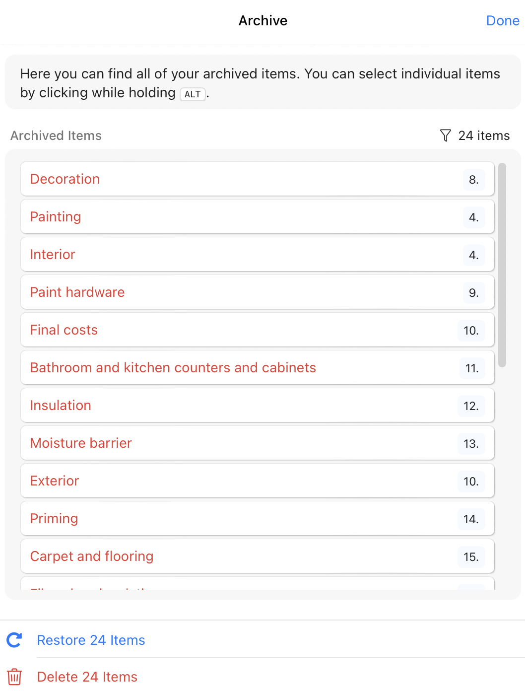 Restoring an archived item | Zenkit Base Helpdesk : Zenkit